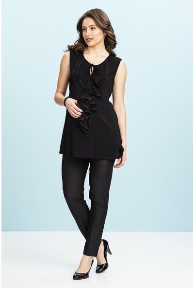 Yakası Fırfırlı Hamile Bluz Siyah