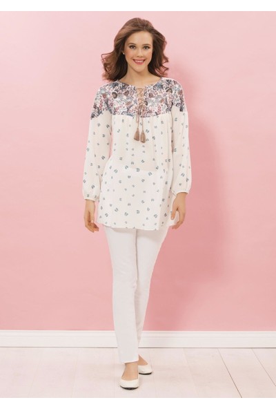 Yakası Bağcık Detaylı Hamile Bluz Yakası Bağcık Detaylı Hamile Bluz
