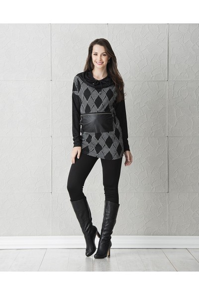 Deri Cep Detaylı Uzun Kollu Hamile Bluz Deri Cep Detaylı Uzun Kollu Hamile Bluz