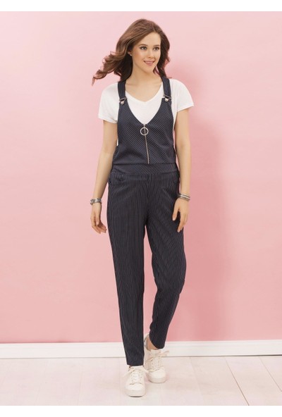 Çizgili Kumaş Hamile Salopet