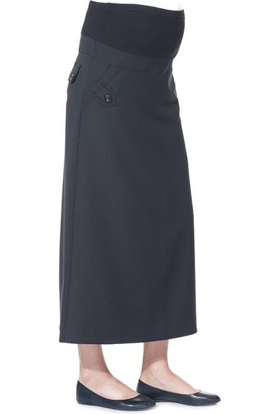 Dört Cepli Lacivert Uzun Hamile Etek