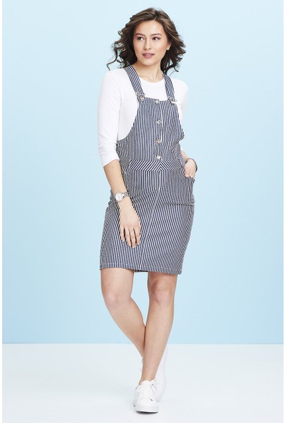 Even Fashion Çizgili Etekli Hamile Salopet