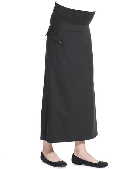 Dört Cepli Siyah Uzun Hamile Etek
