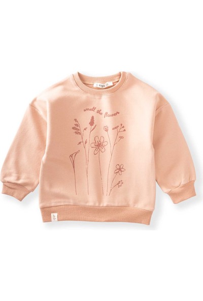 Smell The Flowers Baskılı Sweatshirt 2-8 Yaş Pembe