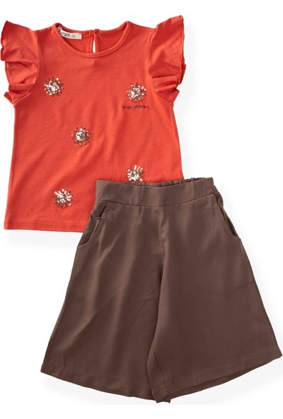 Güneş Pul Nakışlı Pantolonlu Takım 2-7 Yaş Kiremit Güneş Pul Nakışlı Pantolonlu Takım 2-7 Yaş Kiremit