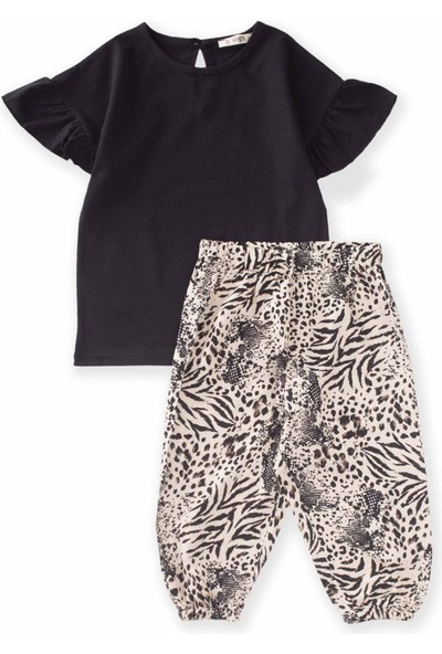 Leopar Desenli Şalvar Takım 3-9 Yaş Siyah