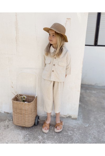 Cigit Sarh Keten Düğmeli Ceket 2-6 Yaş Naturel