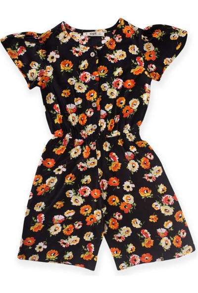 Cigit Viskon Çiçekli Tulum 2-6 Yaş Siyah