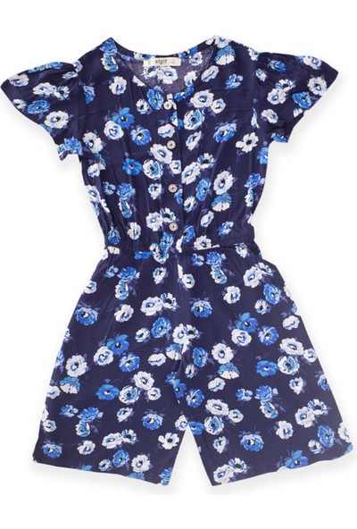 Cigit Viskon Çiçekli Tulum 2-6 Yaş Lacivert