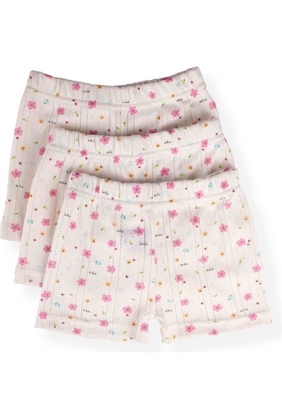 Cigit Üçlü Kız Boxer Set 2-9 Yaş Ekru Pembe Çiçek