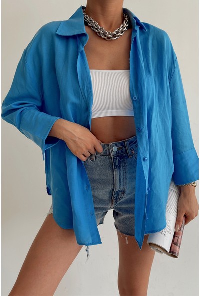 Basic Keten Gömlek Mavi