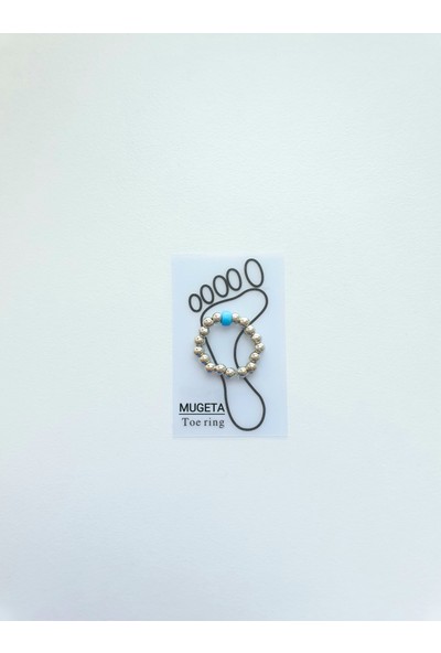 Mugeta Mavi ve Gümüş Boncuklu Ayak Parmak Yüzüğü