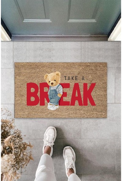 Daha Yok Mu Bej Kapı Önü Paspası Take A Break Ayıcık Desen K-3354 Daha Yok Mu Bej Kapı Önü Paspası Take A Break Ayıcık Desen K-3354