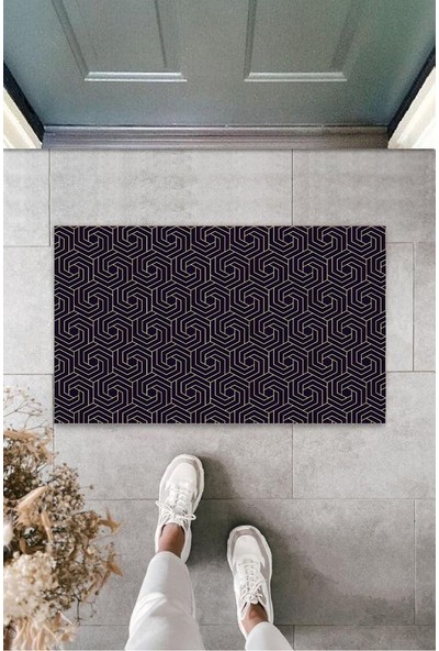 Daha Yok Mu Siyah Kapı Önü Paspası Spiral Desen K-3230