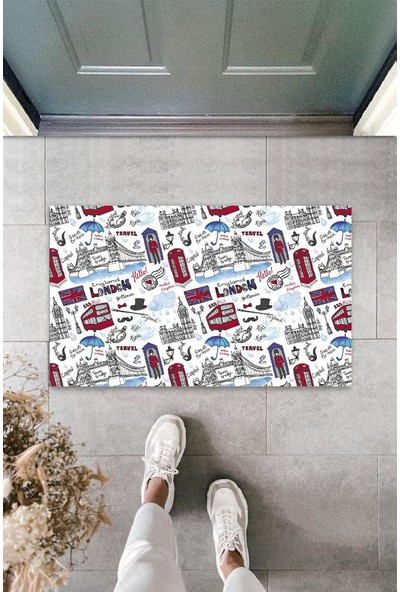 Daha Yok Mu Dijital Baskı Çok Renkli London Travel Paspas K-3074 Daha Yok Mu Dijital Baskı Çok Renkli London Travel Paspas K-3074