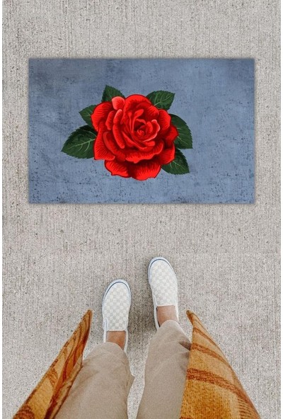 Daha Yok Mu Dijital Baskı Dekoratif Gül Antrasit Kapı Önü Paspası K-1295