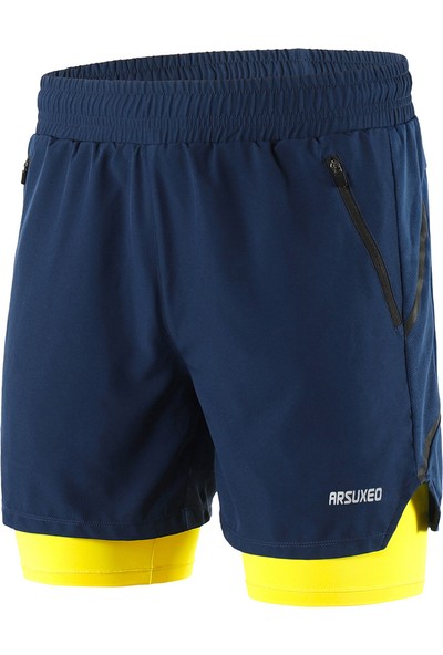 Arsuxeo Erkekler 2 In 1 Koşu Şort Çabuk Kuruyan Nefes Aktif (Yurt Dışından)