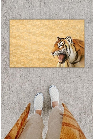 Daha Yok Mu Dijital Baskı Dekoratif Kaplan Sarı Kapı Önü Paspası K-1284