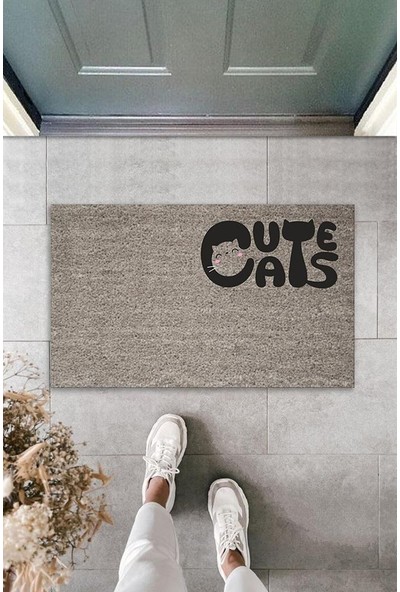 Daha Yok Mu Dijital Baskı Gri Kedili Cute Cats Dekoratif Kapı Paspası K-2063