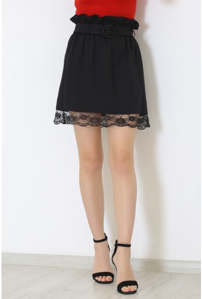 Modaymış Dantelli Atlas Etek Siyah - 8646.399.