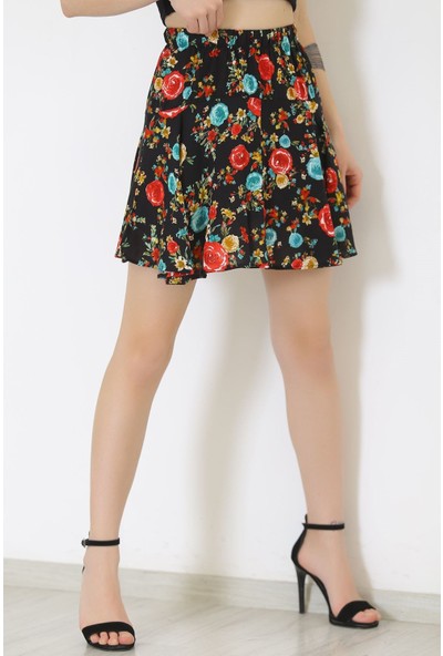 Modaymış Şort Etek Çiçeklisiyah - 9340.1247.