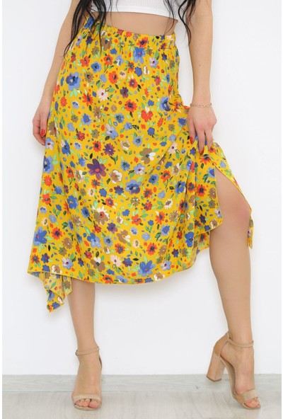 Modaymış Asimetrik Dokuma Etek Sarıçiçekli - 6456.128.