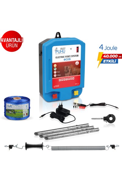 Puhu Ecos Elektrikli Çit Sistemi Seti (4 JOULE=40.000 M) (Kuruluma Hazır Set) Puhu Ecos Elektrikli Çit Sistemi Seti (4 JOULE=40.000 M) (Kuruluma Hazır Set)
