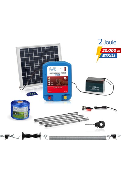 Puhu Ecos Eko Güneş Enerjili Elektrikli Çit Sistemi Seti (2 JOULE=20.000 M) (Kuruluma Hazır Set) Puhu Ecos Eko Güneş Enerjili Elektrikli Çit Sistemi Seti (2 JOULE=20.000 M) (Kuruluma Hazır Set)