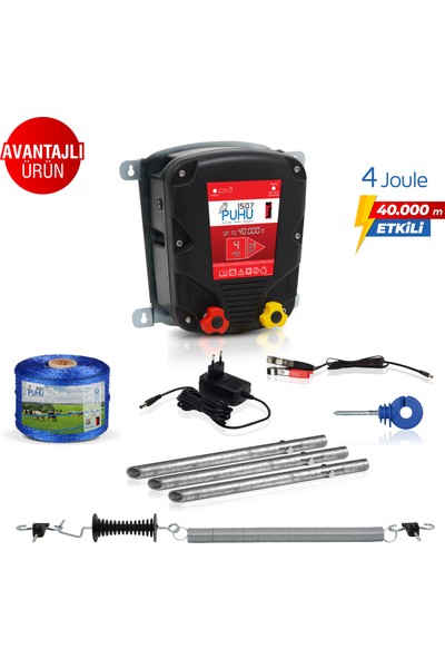 Puhu Elektrikli Çit Sistemi (4 JOULE=40.000 M) (Kuruluma Hazır Set) Puhu Elektrikli Çit Sistemi (4 JOULE=40.000 M) (Kuruluma Hazır Set)