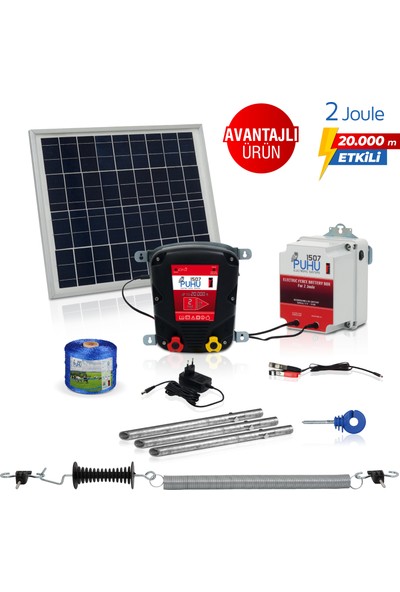 Puhu Güneş Enerjili Elektrikli Çit Sistemi (2 JOULE=20.000 M) (Kuruluma Hazır Set) Puhu Güneş Enerjili Elektrikli Çit Sistemi (2 JOULE=20.000 M) (Kuruluma Hazır Set)