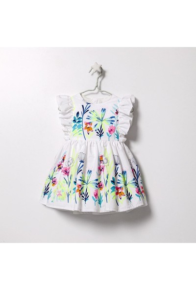 Retro Kız Çocuk Çiçekli Eteği Kat Kat Şık Elbise