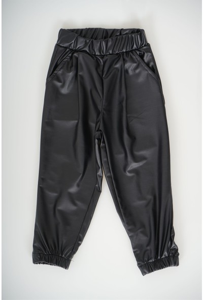 Miniko Kids Kız Çocuk Paça Lastikli Deri Pantolon Alt