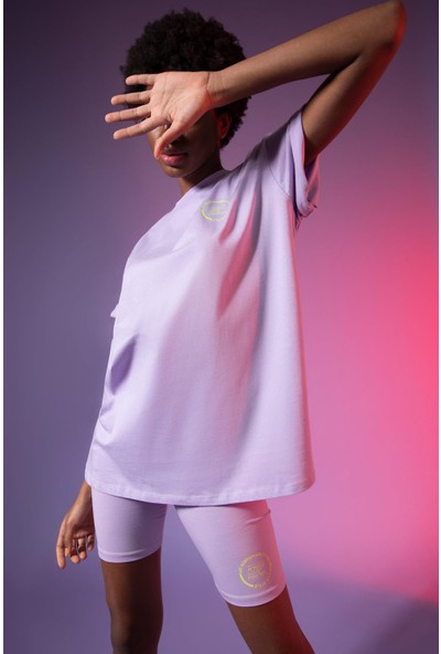 DeFacto Defacto Fit Slim Fit Yazı Baskılı Yüksek Bel Organik Pamuklu Biker Taytı T9034AZ22SM