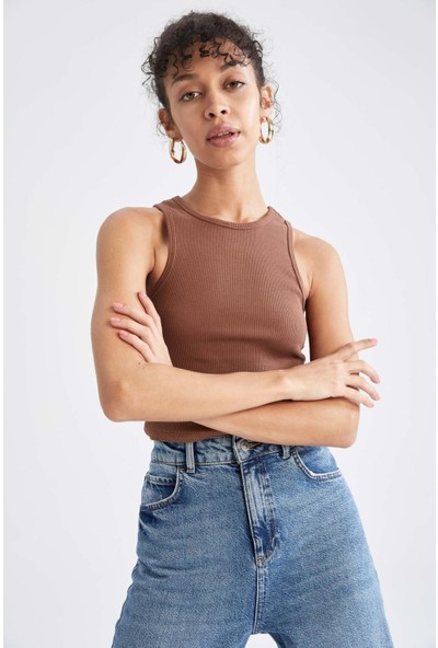 DeFacto Slim Fit Halter Yaka Pamuklu Crop Top U0357AZ22SM DeFacto Slim Fit Halter Yaka Pamuklu Crop Top U0357AZ22SM