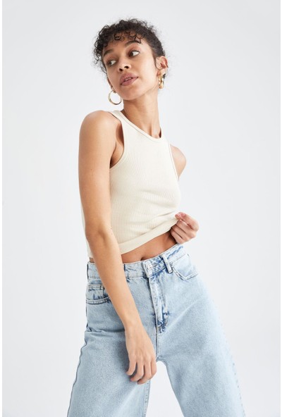 DeFacto Slim Fit Halter Yaka Pamuklu Crop Top U0357AZ22SM DeFacto Slim Fit Halter Yaka Pamuklu Crop Top U0357AZ22SM