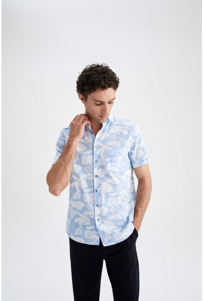 DeFacto Regular Fit  Hakim Yaka Kısa Kollu Gömlek W3668AZ21HS