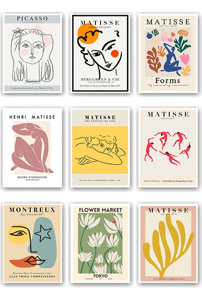 Mia Pera 9'lu Kartpostal Seti Illüstrasyon Picasso Matisse Joan Miro Tokyo Montreux 11 x 15 cm