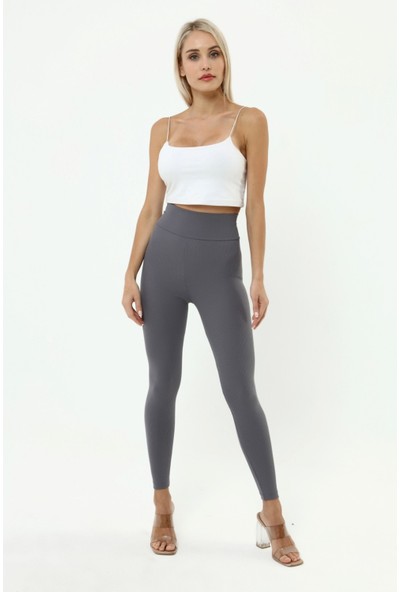 Vualist Koyu Gri Fitilli Toparlayıcı Tayt Yüksek Bel Tayt