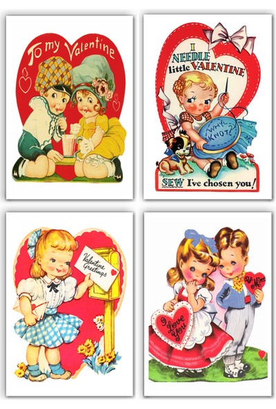 Mia Pera 4'lü Sevgililer Günü Kartpostal Set Love Kalp Vintage Eğlenceli Illüstrasyon -3 11 x 15 cm Mia Pera 4'lü Sevgililer Günü Kartpostal Set Love Kalp Vintage Eğlenceli Illüstrasyon -3 11 x 15 cm