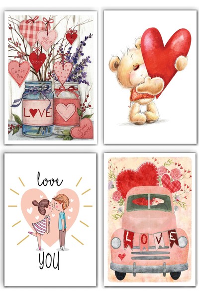 Mia Pera 4'lü Sevgililer Günü Kartpostal Set Love Kalp Eğlenceli Illüstrasyon -2 11 x 15 cm Mia Pera 4'lü Sevgililer Günü Kartpostal Set Love Kalp Eğlenceli Illüstrasyon -2 11 x 15 cm