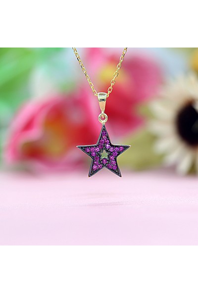 Takı Boom Kırmızı Taşlı Yıldız Gümüş Kolye Takı Boom Kırmızı Taşlı Yıldız Gümüş Kolye