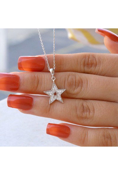 Takı Boom Beyaz Taşlı Yıldız Gümüş Kolye Takı Boom Beyaz Taşlı Yıldız Gümüş Kolye