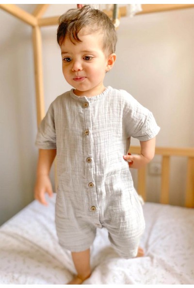 Cigit Düşük Omuz Şort Tulum 0-3 Yaş Gri Cigit Düşük Omuz Şort Tulum 0-3 Yaş Gri