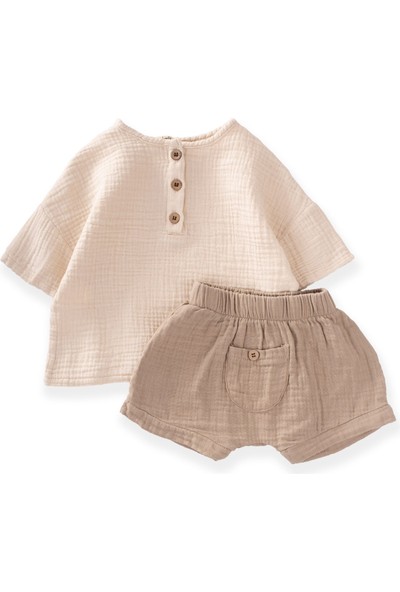 Oversize Müslin Gömlekli Şort Takım 0-4 Yaş Krem/vizon Oversize Müslin Gömlekli Şort Takım 0-4 Yaş Krem/vizon