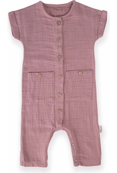 Cigit Büyük Cepli Boydan Patlı Muslin Tulum 0-3 Yaş Bakır