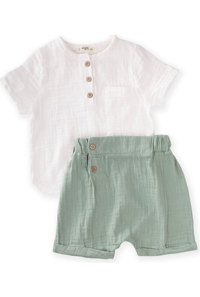 Yarım Patlı Gömlekli Şort Takım 1-5 Yaş Ekru