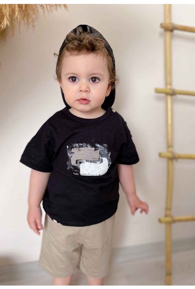 Balina Baskılı Kaprili Takım 1-5 Yaş Siyah