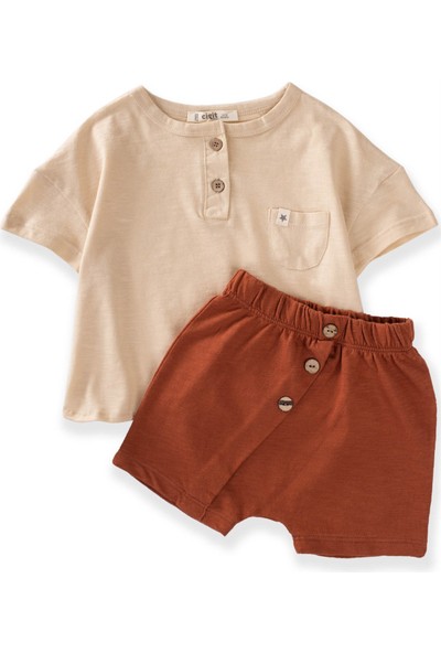 Oversize Kesim Çapraz Pat Detaylı Kaprili Takım 1-5 Yaş Bej Oversize Kesim Çapraz Pat Detaylı Kaprili Takım 1-5 Yaş Bej