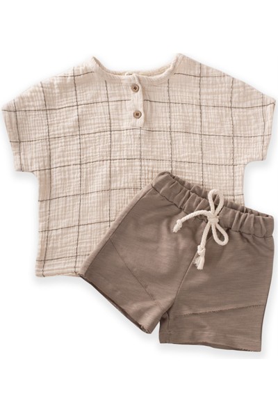 Ekose Baskılı Kapri Takım 1-6 Yaş Ekru Ekose Baskılı Kapri Takım 1-6 Yaş Ekru