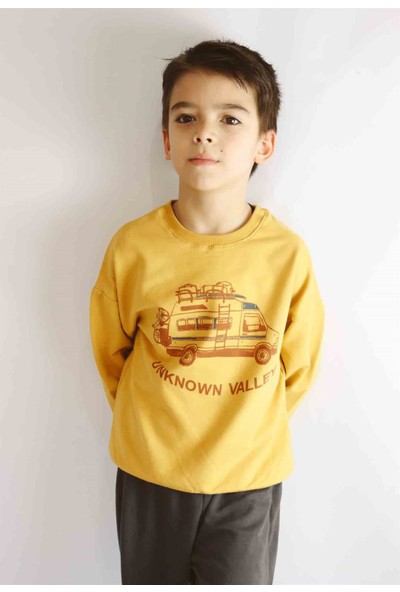 Karavan Baskılı Sweatshirt 2-8 Yaş Hardal Sarı